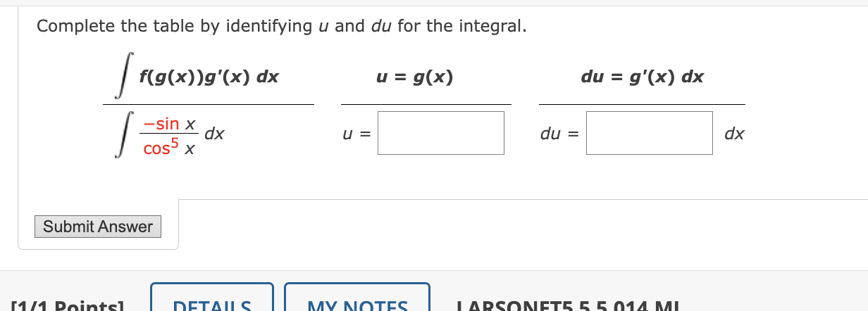 Solved Complete the table by identifying u ﻿and du ﻿for the | Chegg.com