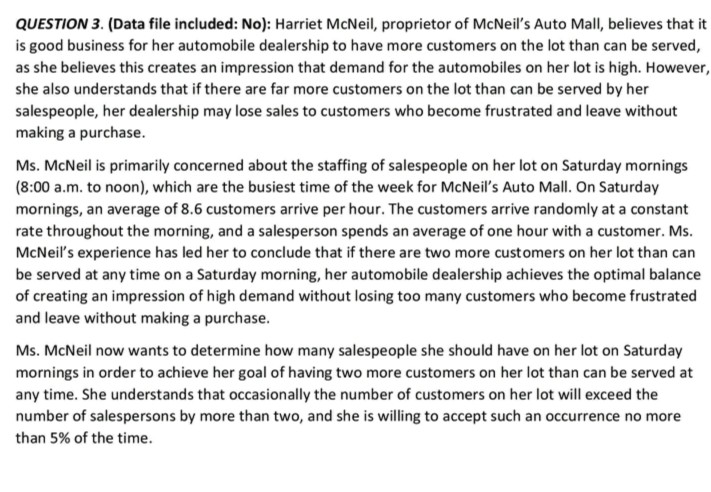 Solved QUESTION 3. (Data file included: No): Harriet McNeil, | Chegg.com
