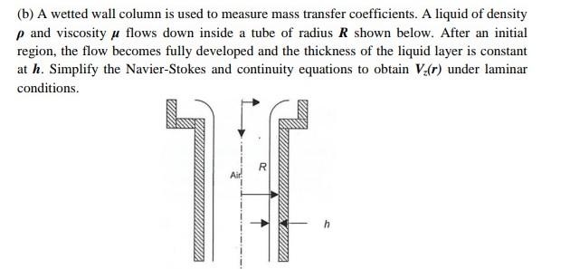 Solved (b) A wetted wall column is used to measure mass | Chegg.com