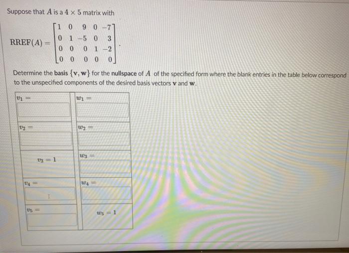 Solved Suppose that A is a 4 x 5 matrix with [1 0 90-71 | Chegg.com
