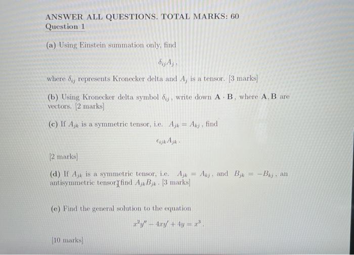 Solved ANSWER ALL QUESTIONS. TOTAL MARKS: 60 Question 1 (a) | Chegg.com