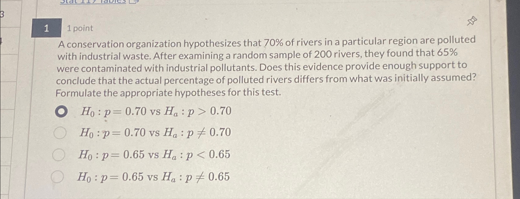 Solved 11 ﻿pointA conservation organization hypothesizes | Chegg.com