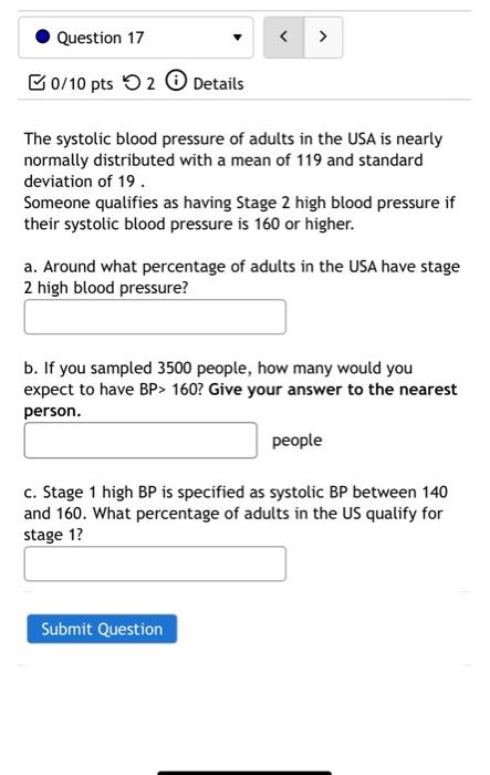 Solved The systolic blood pressure of adults in the USA is | Chegg.com