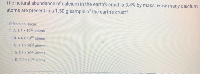 Solved The natural abundance of calcium in the earth's crust | Chegg.com