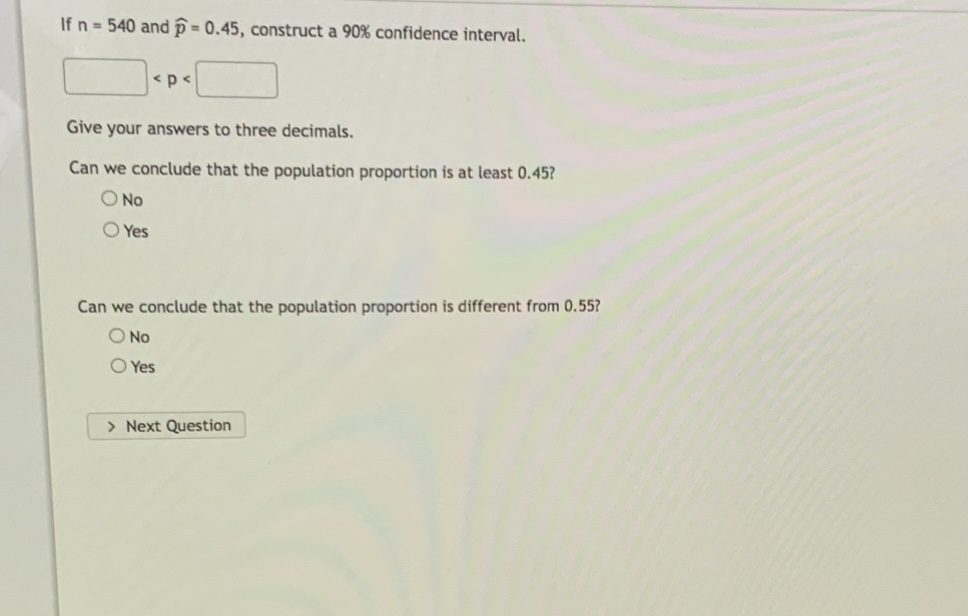 Solved If n=540 ﻿and widehat(p)=0.45, ﻿construct a 90% | Chegg.com
