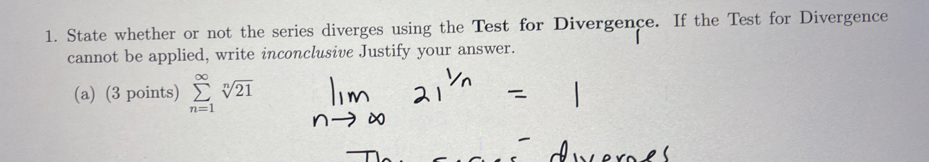 Solved State whether or not the series diverges using the | Chegg.com