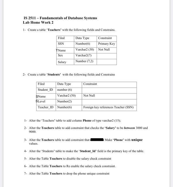Solved IS 2511 - Fundamentals of Database Systems Lab Home | Chegg.com