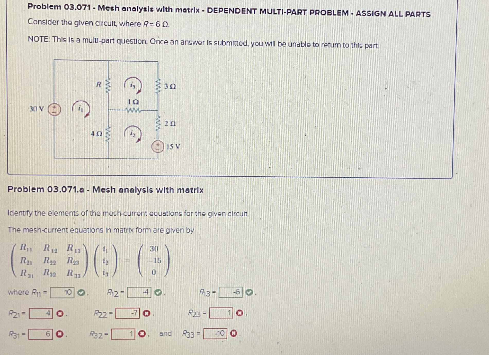Solved Problem 03.071 - ﻿Mesh analysls with matrlx - | Chegg.com