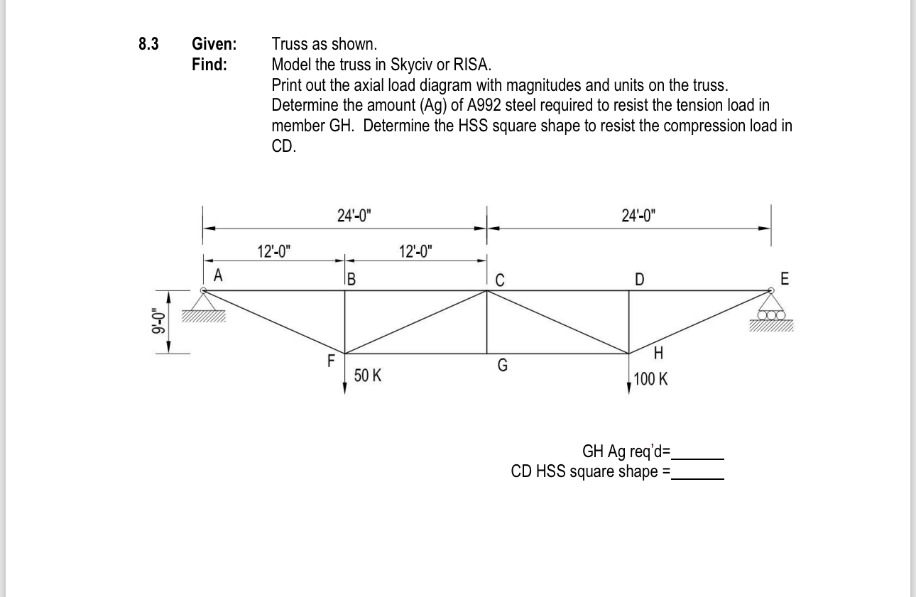 8.3 ﻿Given: Truss as shown.Find: , ﻿Model the truss | Chegg.com