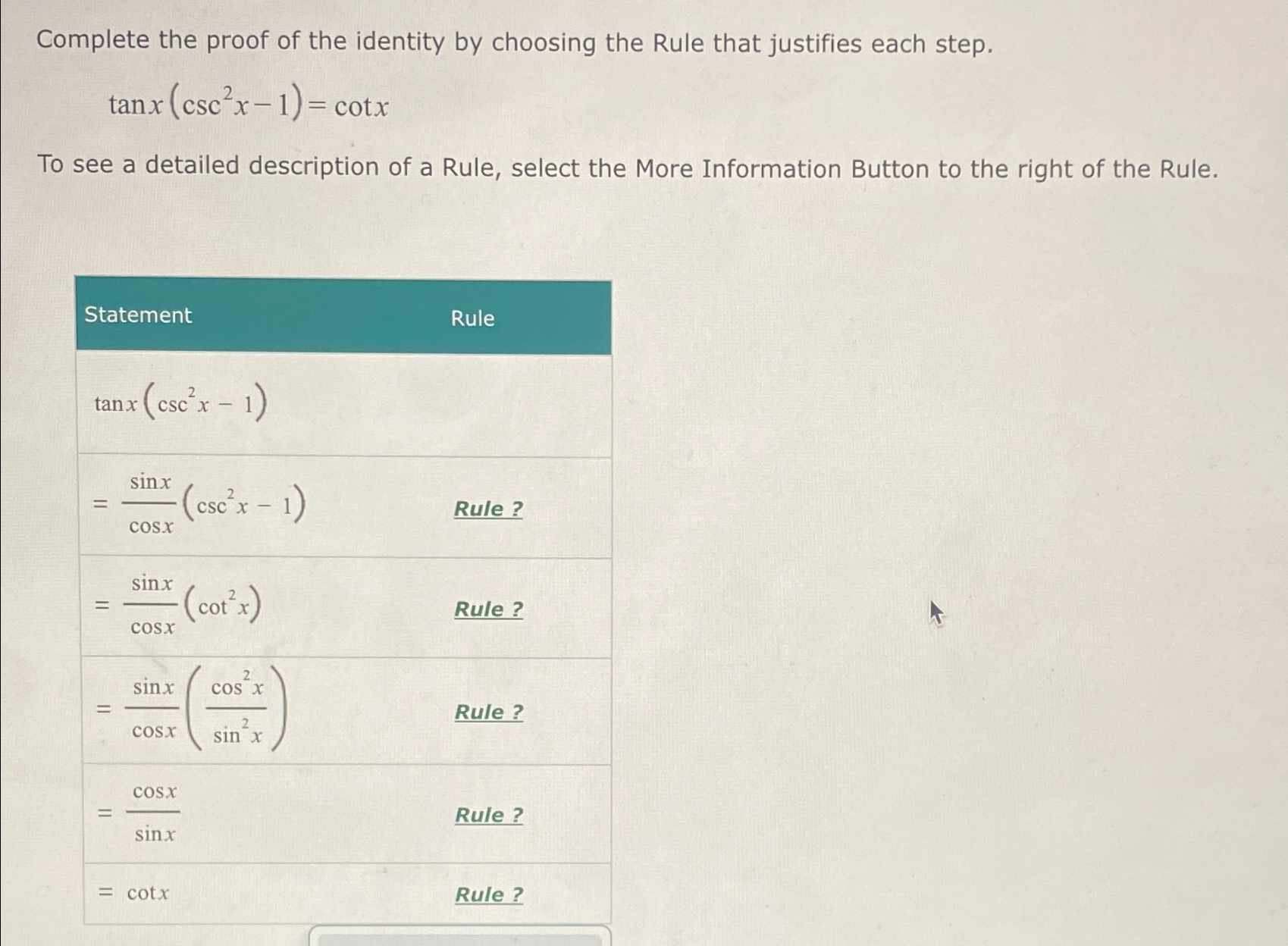 Solved Complete the proof of the identity by choosing the | Chegg.com