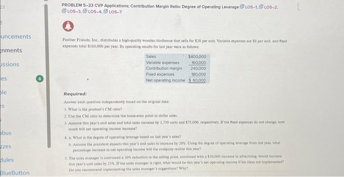 Solved PROBLEM 5-23 CVP Applications; Contribution Margin | Chegg.com