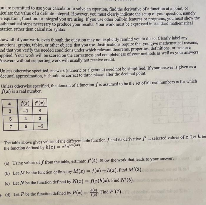 Solved ou are permitted to use your calculator to solve an | Chegg.com