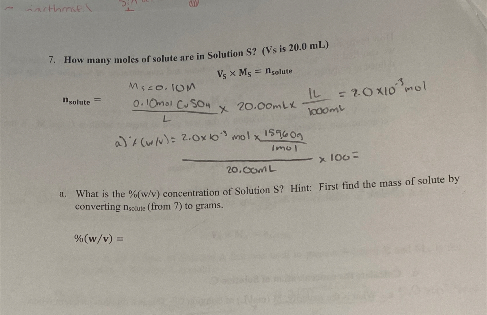 How many moles of solute are in Solution S ? ( Vs ﻿is | Chegg.com