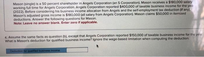 Solved Mason (single) is a 50 percent shareholder in Angels | Chegg.com