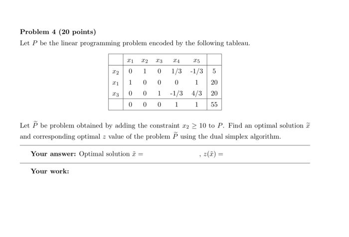 Solved Problem 4 20 Points Let P Be The Linear Programming