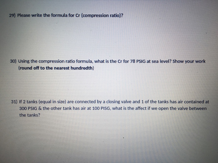 Solved 29) Please write the formula for Cr (compression | Chegg.com