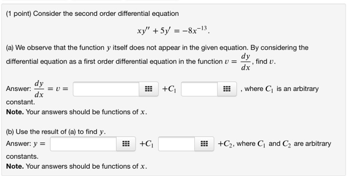 Solved (1 point) Consider the second order differential | Chegg.com