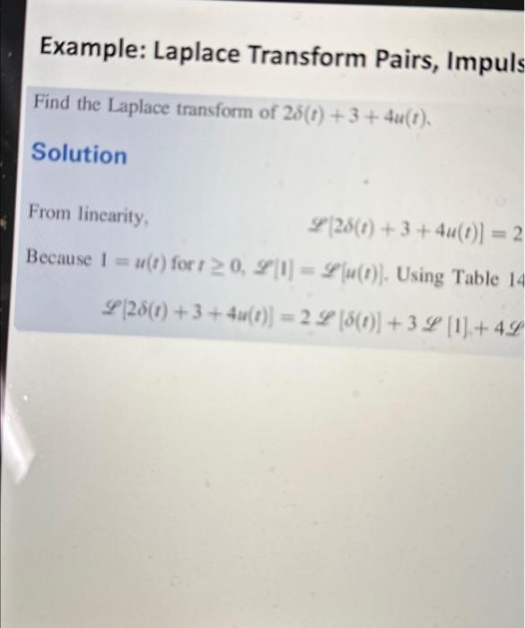 Solved Example: Laplace Transform Pairs, Impuls Find the | Chegg.com