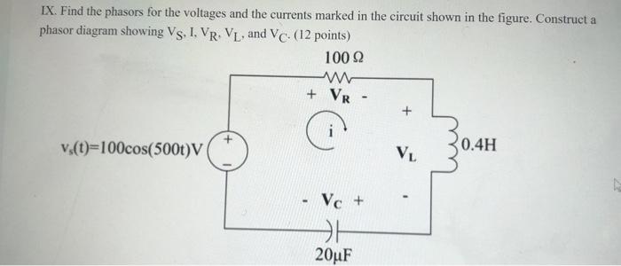 Solved IX. Find the phasors for the voltages and the | Chegg.com