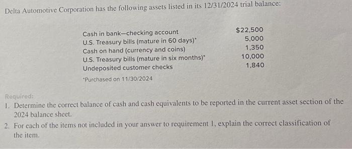 Solved Delta Automotive Corporation has the following assets | Chegg.com