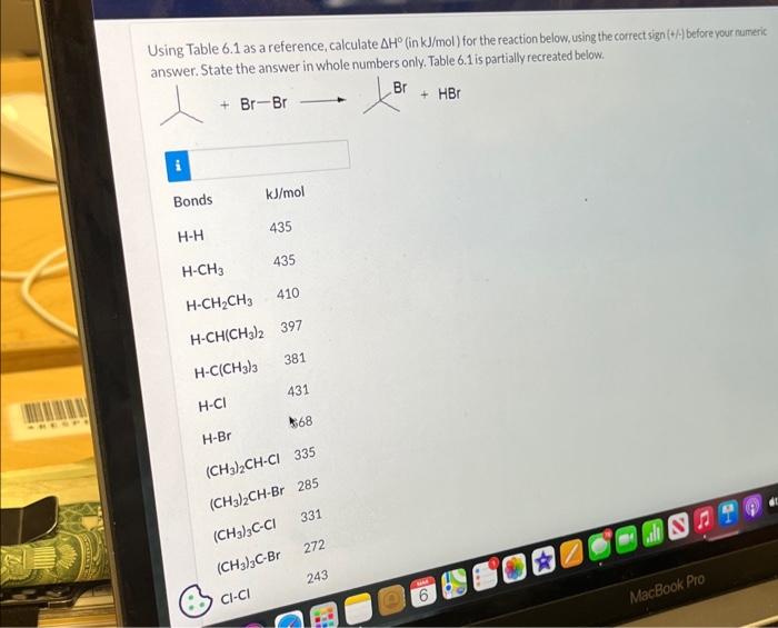 Solved Using Table 6.1 as a reference, calculate ΔH∘( in | Chegg.com