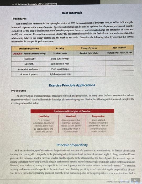 NCSF Advanced Concepts of Personal Training Rest | Chegg.com