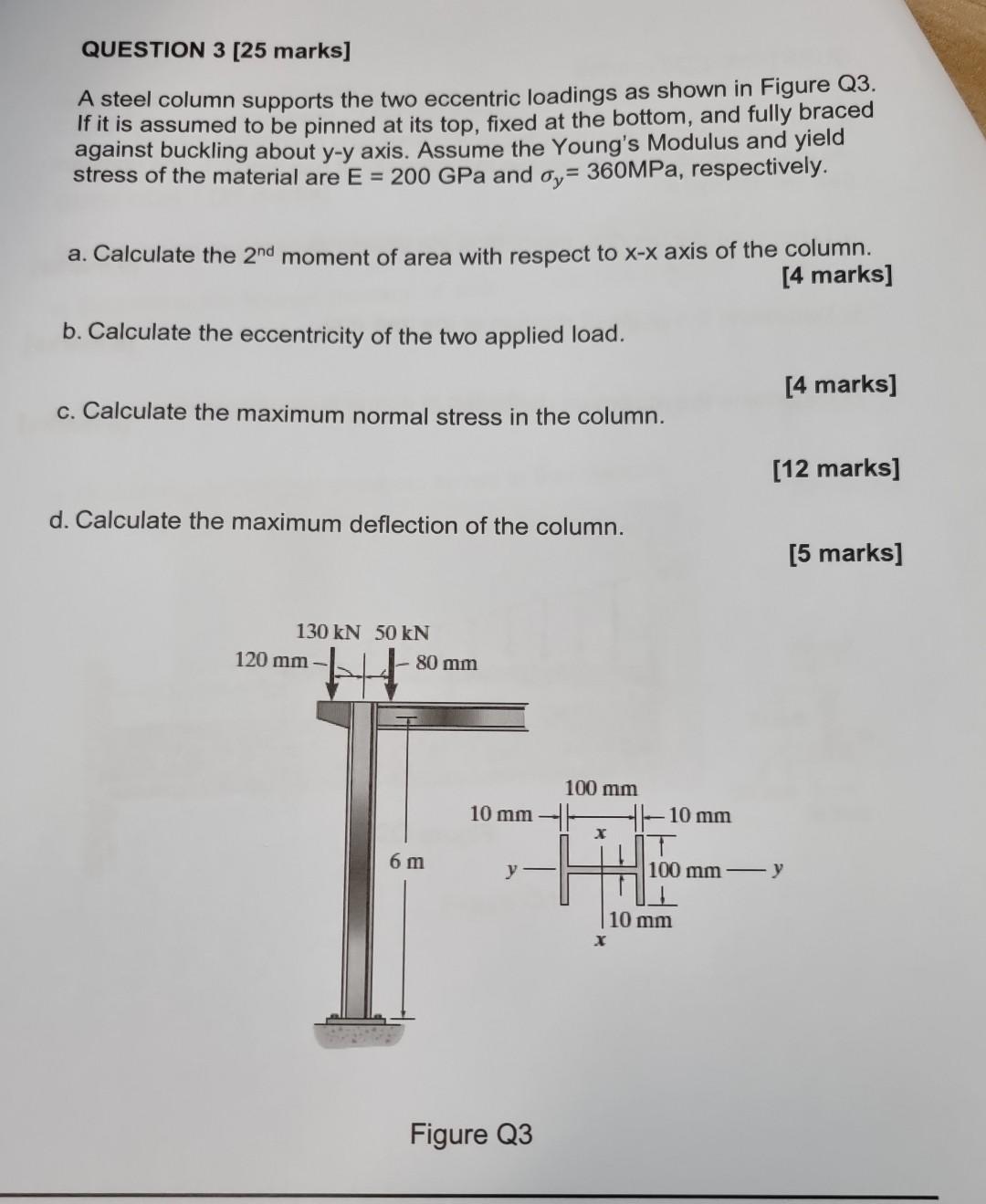 Solved QUESTION 3 [25 marks] A steel column supports the two | Chegg.com