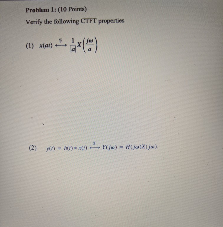 Solved Problem 1: (10 Points) Verify the following CTFT | Chegg.com