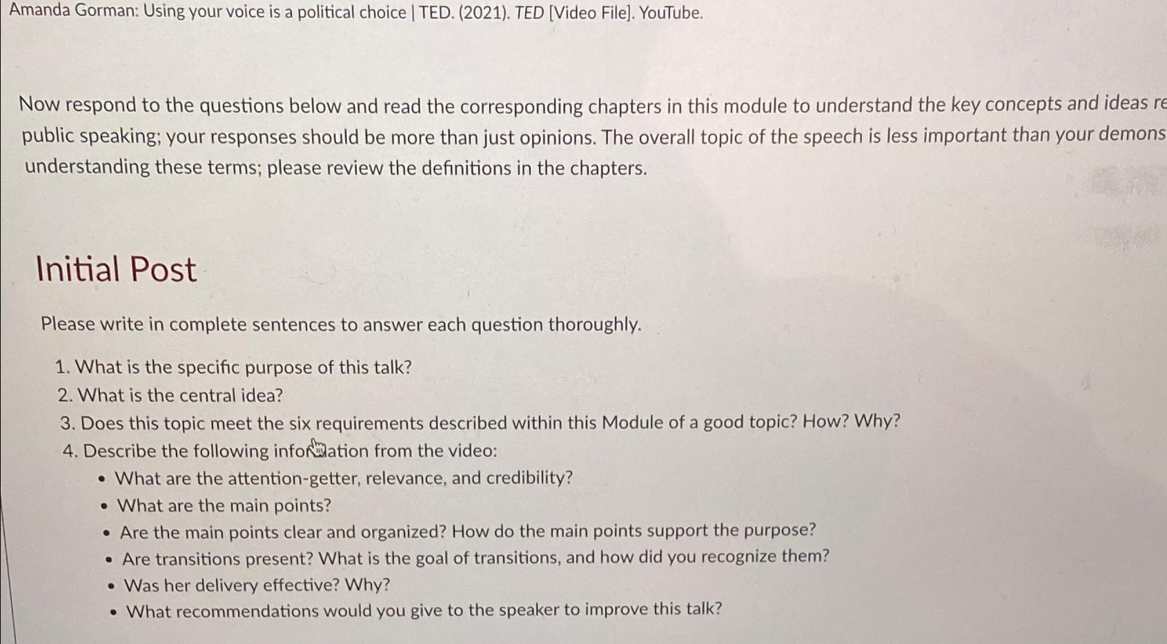 Solved Amanda Gorman: Using your voice is a political choice | Chegg.com