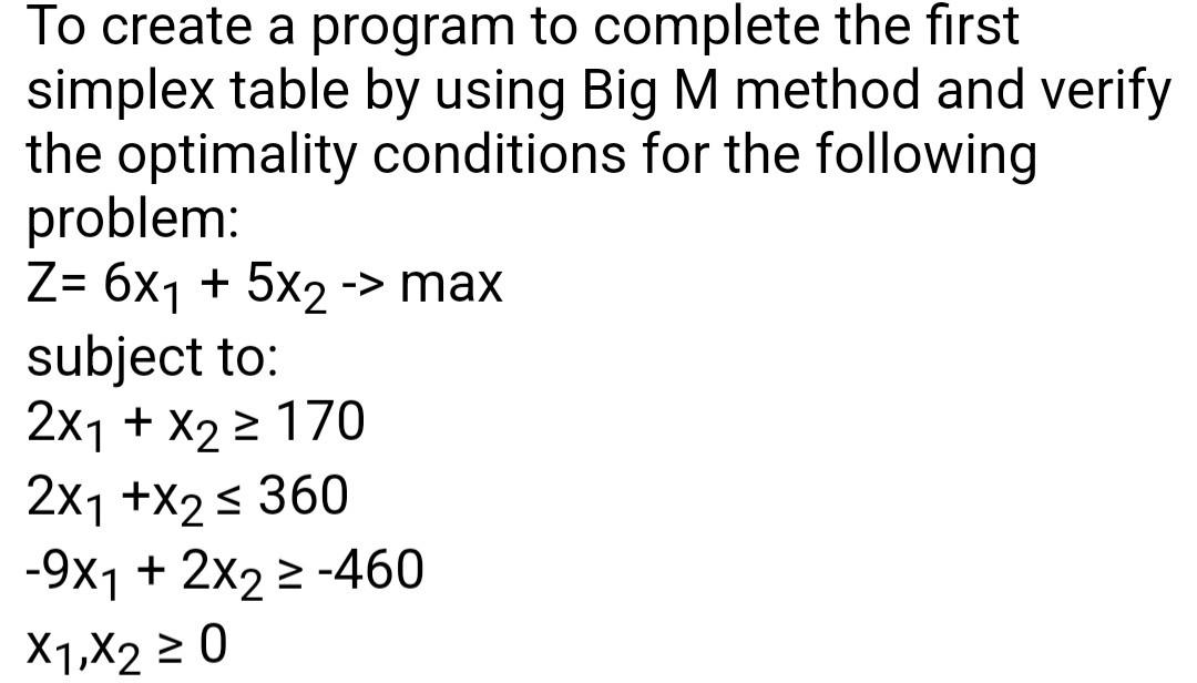 Solved To create a program to complete the first simplex | Chegg.com