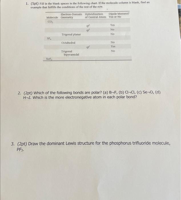 Solved 1. (5pt) Fill in the blank spaces in the following | Chegg.com
