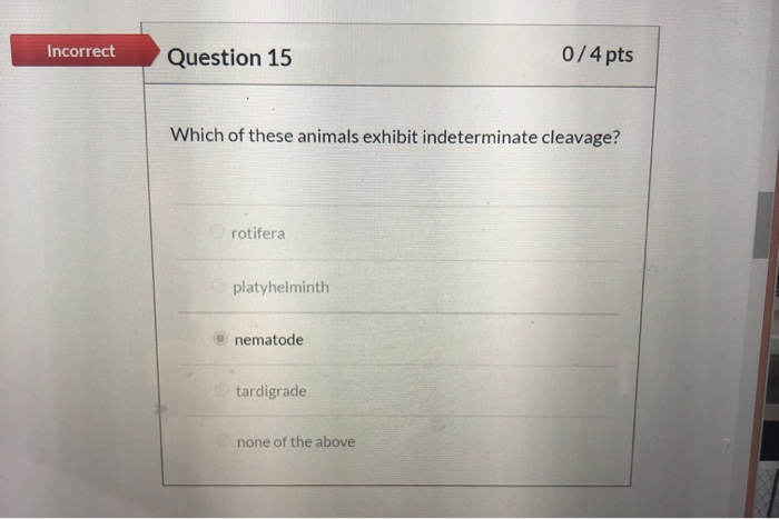 Solved Incorrect Question 15 0/4 pts Which of these animals | Chegg.com