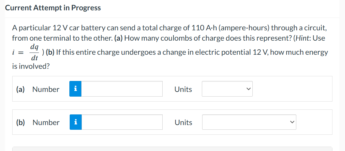 Solved Current Attempt in ﻿ProgressA particular 12 V ﻿car | Chegg.com
