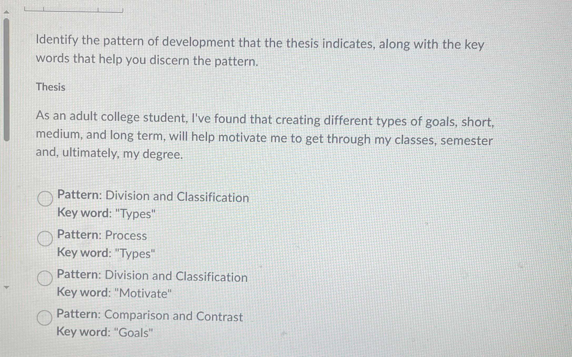 Solved Writing quizIdentify the pattern of development that | Chegg.com