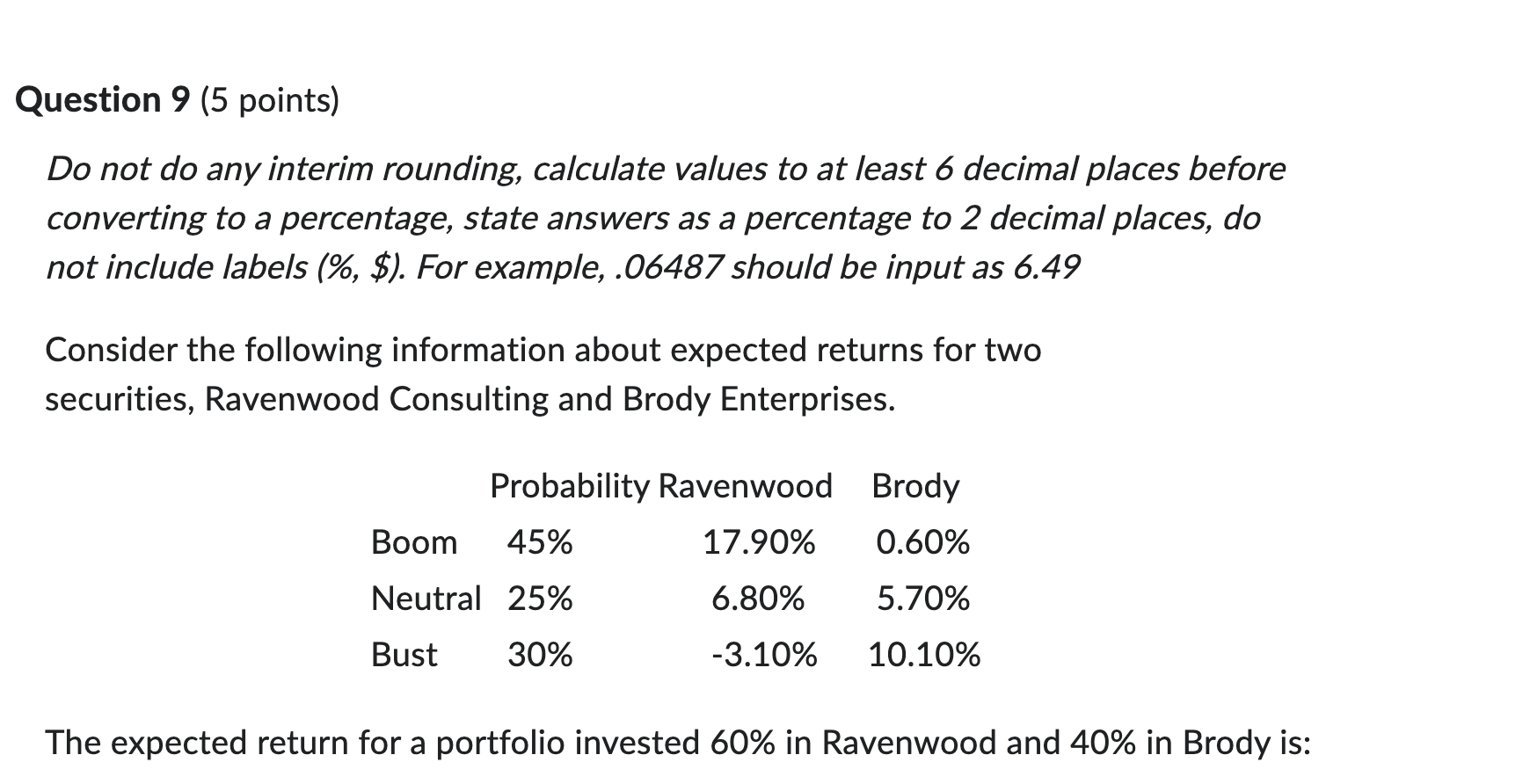 Solved Question 9 (5 ﻿points)Do not do any interim rounding, | Chegg.com