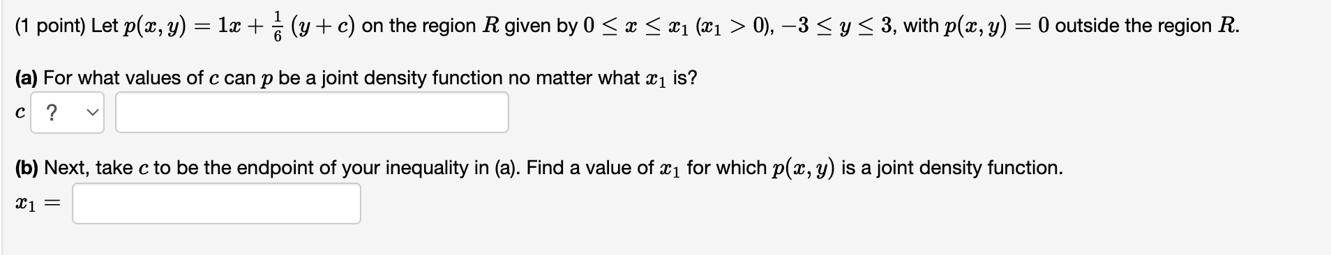 (1 ﻿point) ﻿Let p(x,y)=1x+16(y+c) ﻿on the region R | Chegg.com