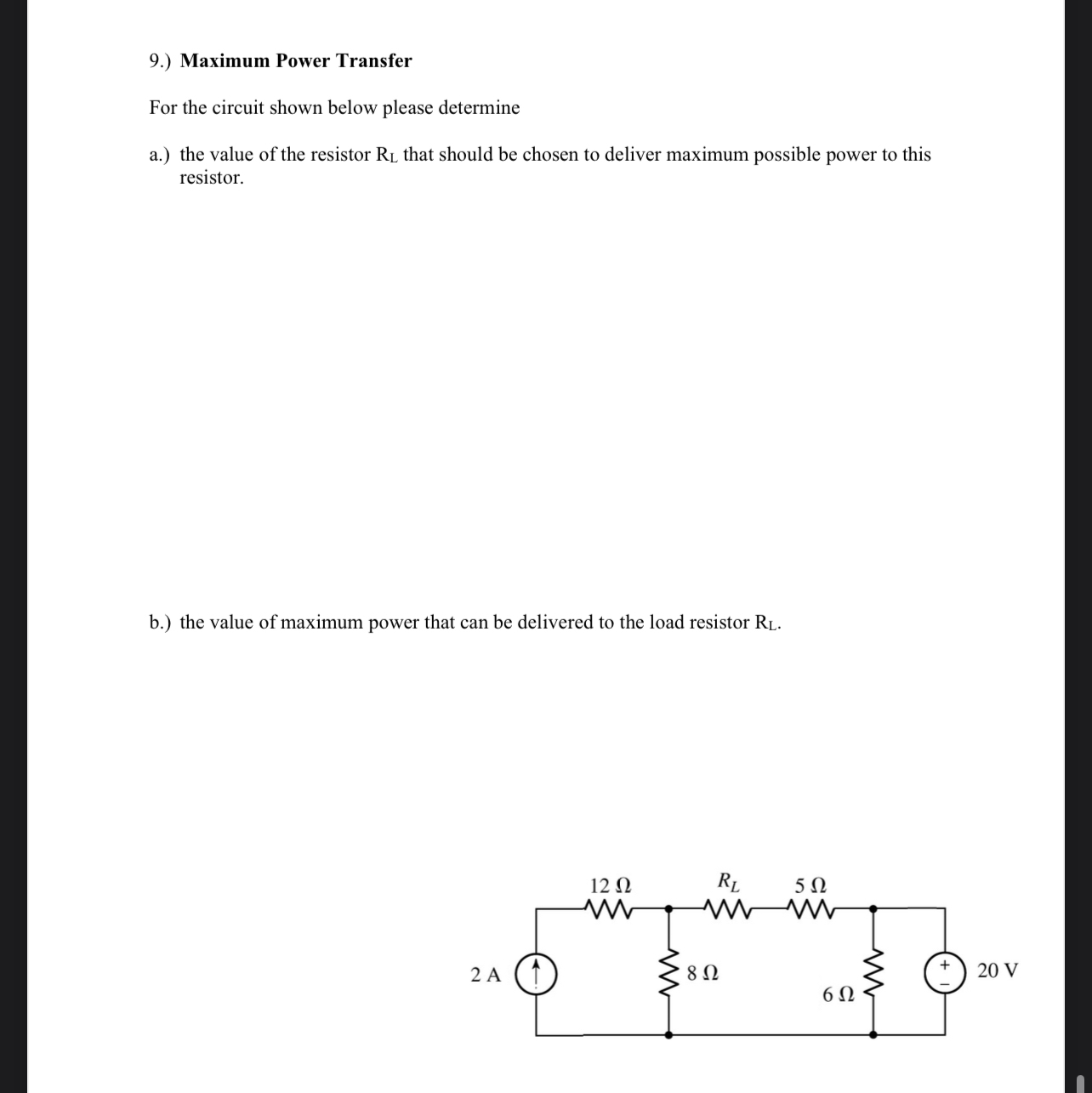 Solved 9.) ﻿Maximum Power TransferFor the circuit shown | Chegg.com
