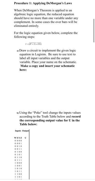 Solved Procedure 1: Applying DeMorgan's Laws When DeMorgan's | Chegg.com
