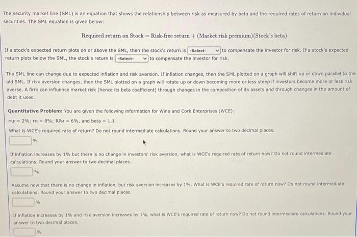 Solved The security market line (SML) is an equation that | Chegg.com