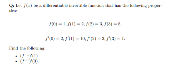 Solved Q: Let f(x) ﻿be a differentiable invertible function | Chegg.com