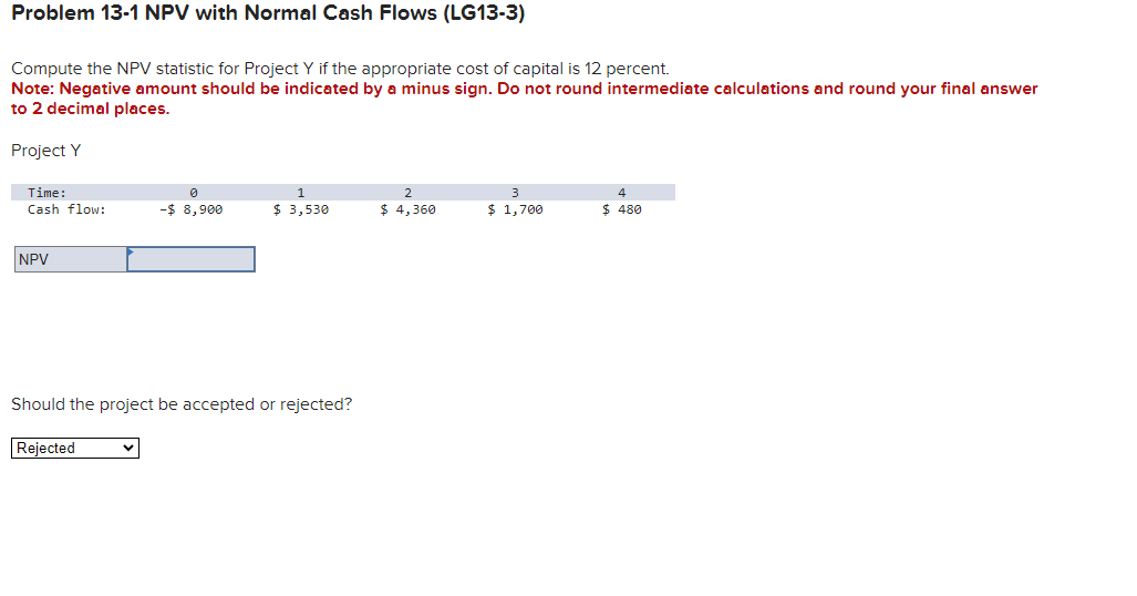 Solved Problem 13-1 NPV with Normal Cash Flows | Chegg.com Solved Problem 13-1 NPV with Normal Cash Flows | Chegg.com