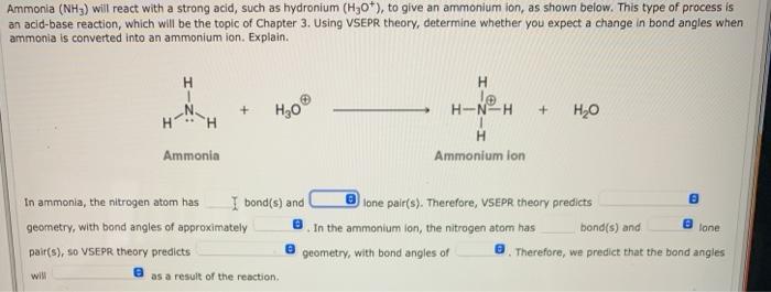 Solved Ammonia (NH3) will react with a strong acid, such as | Chegg.com