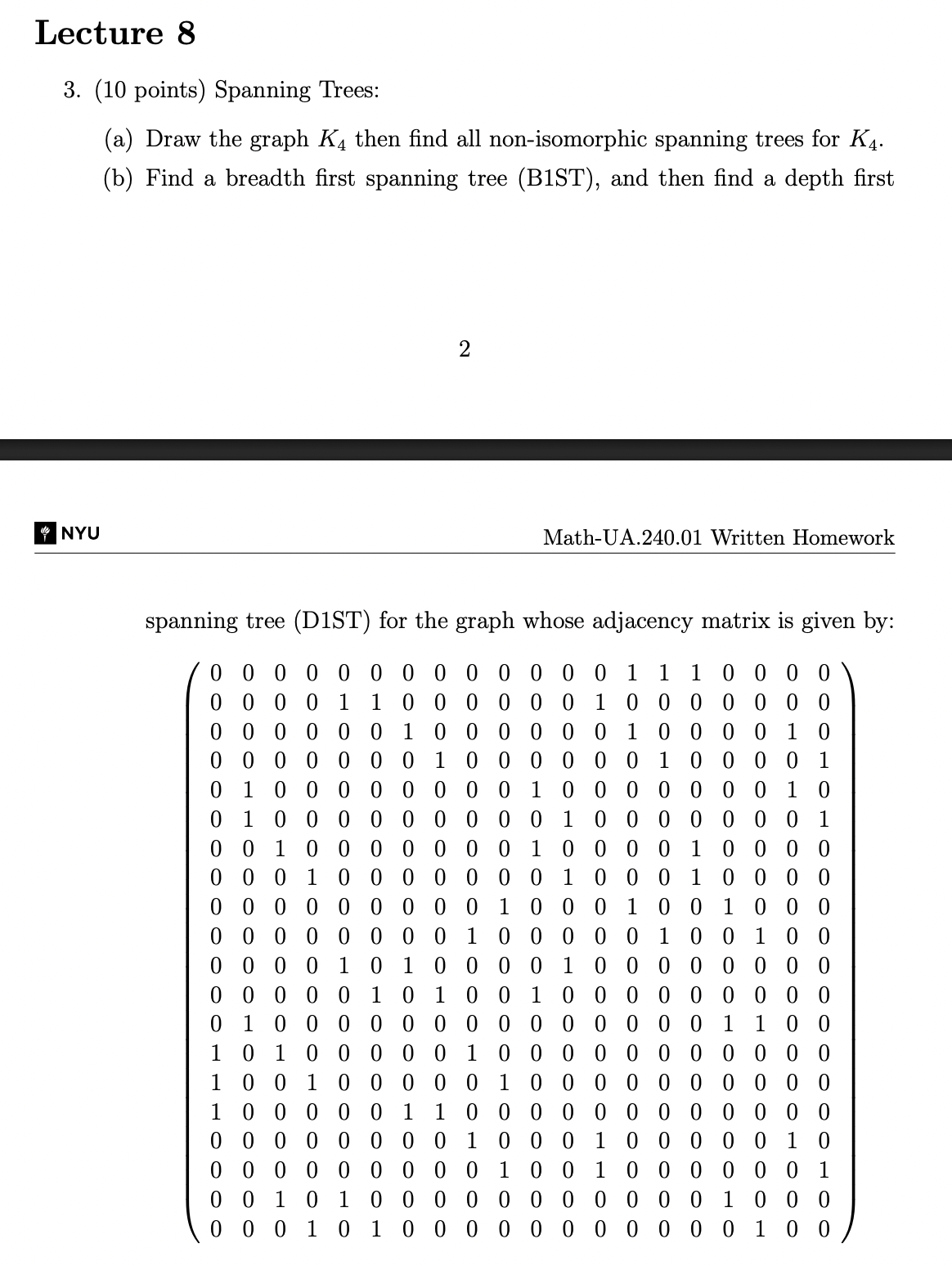 spanning tree (D1ST) ﻿for the graph whose adjacency | Chegg.com