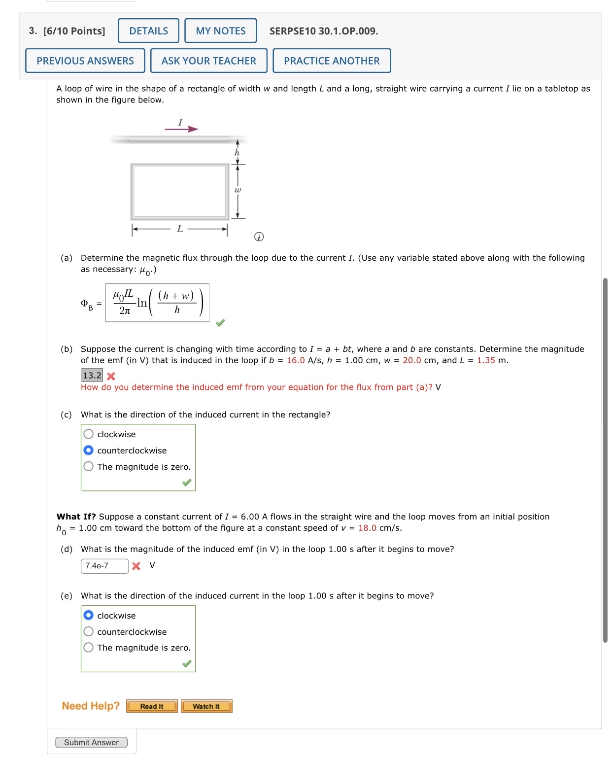 Solved Points]SERPSE10 30.1.OP.009.A loop of wire in the | Chegg.com
