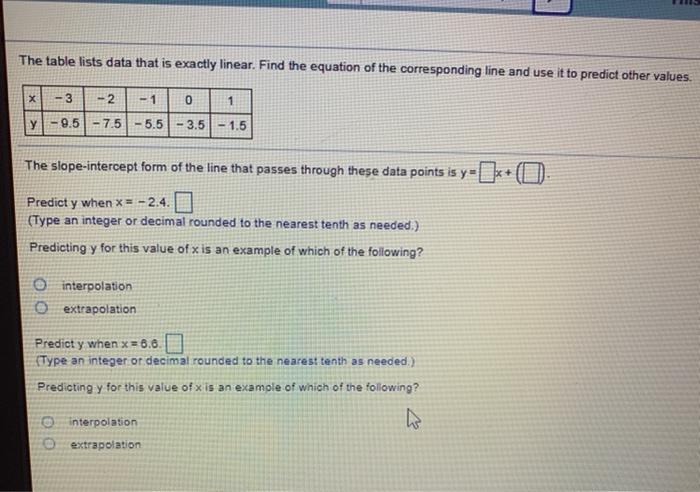 Solved The table lists data that is exactly linear. Find the | Chegg.com