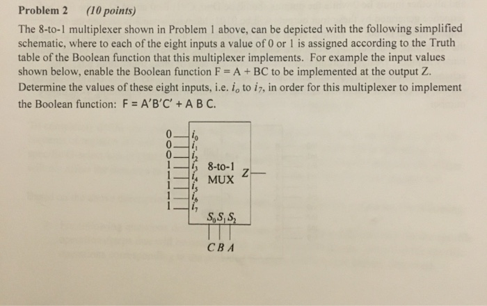 Solved Problem 2 (10 points) The 8-to-1 multiplexer shown in | Chegg.com