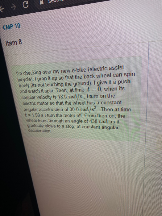 Solved KMP 10 Item 8 I'm checking over my new e-bike | Chegg.com