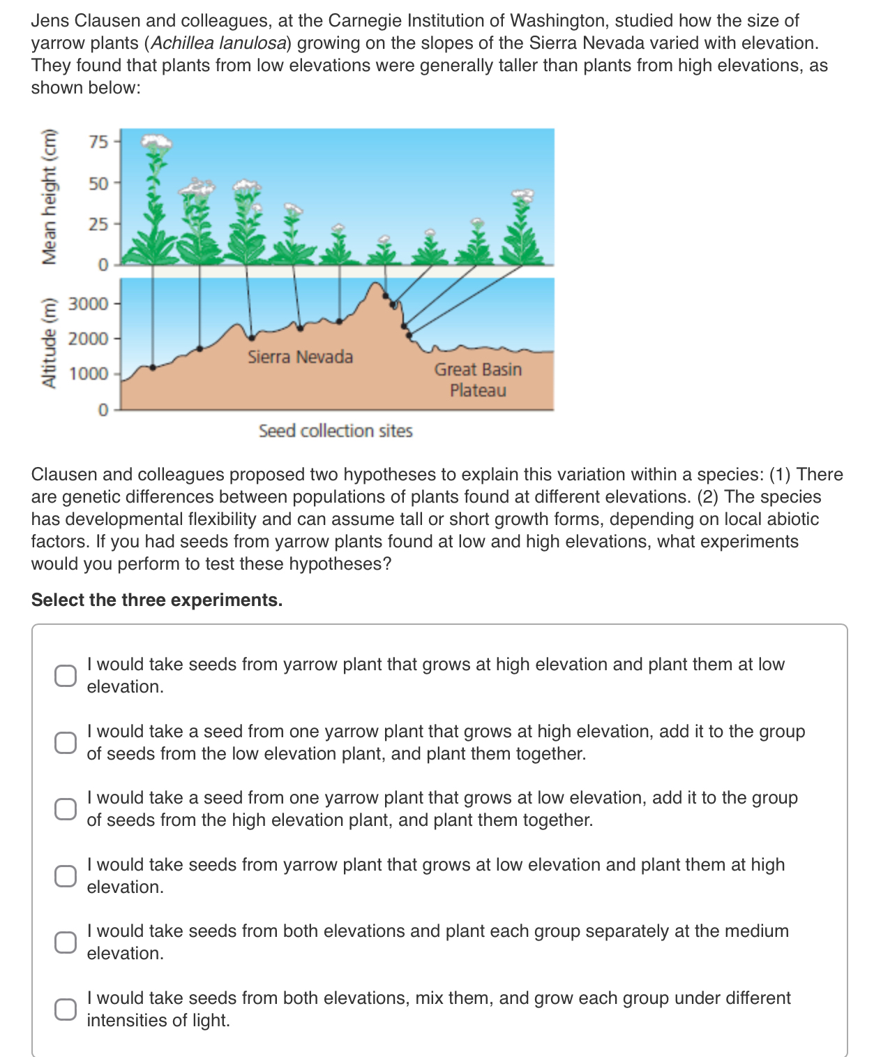 Solved Jens Clausen and colleagues, at the Carnegie | Chegg.com