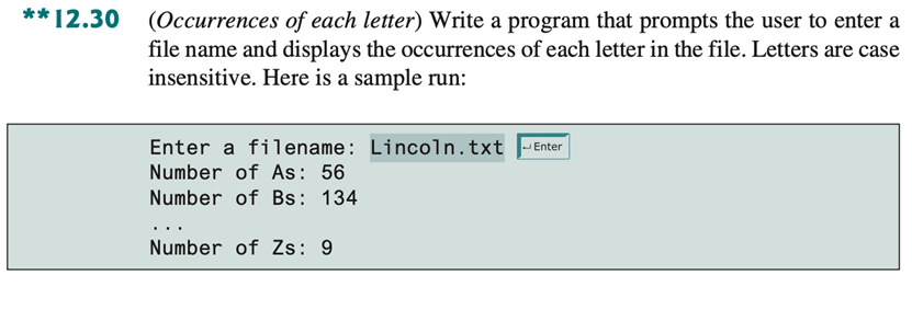 Solved ** 12.30 (Occurrences of each letter) ﻿Write a | Chegg.com