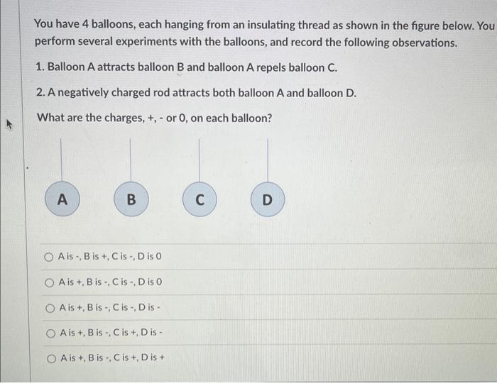 Solved You have 4 balloons, each hanging from an insulating | Chegg.com